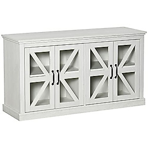 HOMCOM Sideboard Buffet Cabinet, Glass Door Credenza, Coffee Bar Cabinet with Adjustable Shelf, White