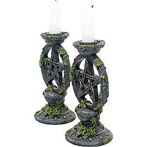 Nemesis Now Wiccan Pentagram Candlesticks Set of Two Candle Holder 15cm Black, Resin
