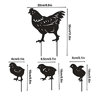 INCAUCA 4Pcs Metal Chicken Garden Stakes, Decorative Hen and Chicks Yard Stakes, Metal Animal Yard Decor, Chicken Art Silhouette Statue for Lawn Patio Gazon Outdoor Ornament