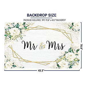 Allenjoy White Floral Mr & Mrs Engagement Decorations Backdrop for Couples Wedding Bride and Groom Engaged Ceremony Anniversary Bridal Shower Supplies Photo Booth Props Background