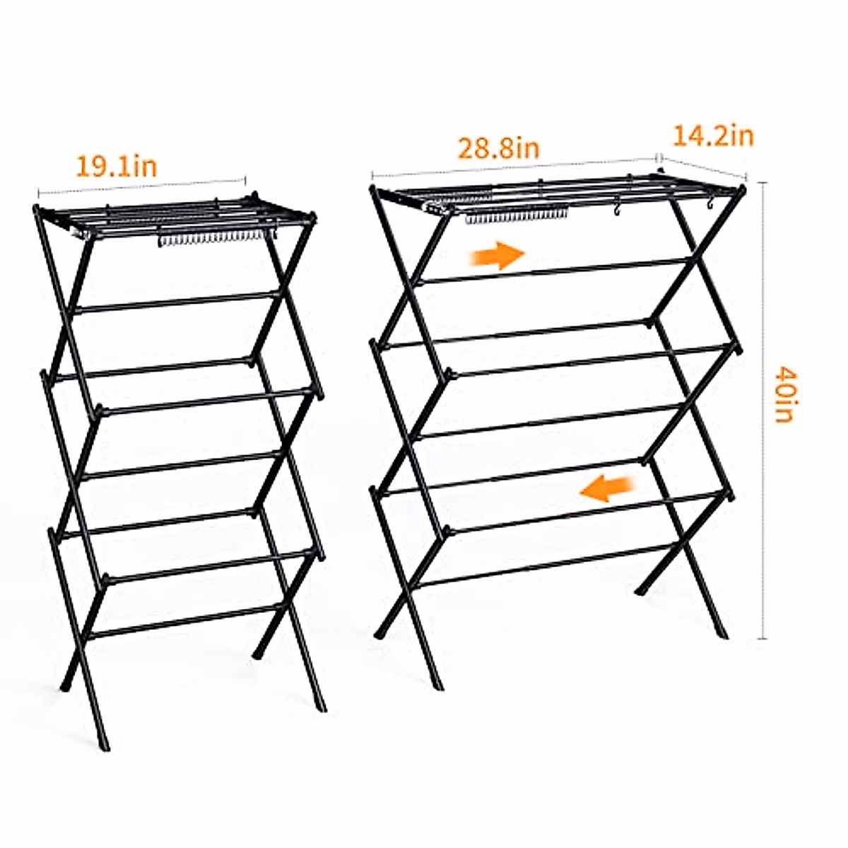 KeingGcopr Household Indoor Foldable Drying Rack Clothing, Laundry Drying Rack - 40" x 28.8" x 14.2", Space Saving Indoor&Outdoor, Black