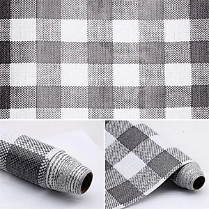 Self Adhesive Vinyl Faux Gingham Plaid Cloth Look Shelf Drawer Liner Paper for Dresser Cabinets Furniture Pantry Bookshelves Closet Shelving Table Countertop Crafts School Projects 17.7x78 Inch (Grey)