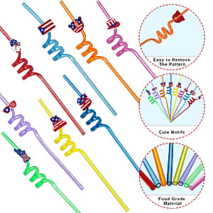 MDDRUIQI Patriotic Party Supplies Patriotic Party Accessories for Kids,24Pcs Patriotic Decorations,Patriotic Straws Decor for Outdoor Home Outside