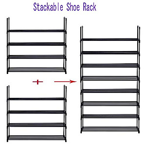 Function Home 4 Tier Free Standing Shoe Rack, Space Saving Shoes Storage Stand, Shoe Organizer Shelf for Bedroom, Entryway and Hallway in Black