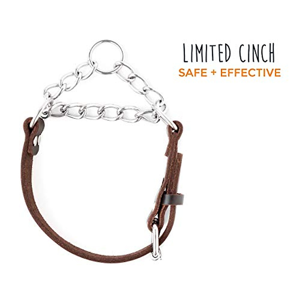 Mighty Paw Leather Martingale Dog Collar | Premium No Pull Dog Collar Martingale Collar for Dogs, Stainless Steel Chain, Limited Chain Cinch Training Collar. for Large, Medium and Small Dogs (Brown)