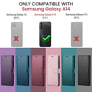 FLIPALM for Samsung Galaxy A14 5G Wallet Case with RFID Blocking Credit Card Holder, PU Leather Folio Flip Kickstand Protective Shockproof Cover Women Men for Samsung A14 Phone case(Blue-Green)