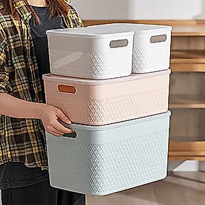 HANAMYA Lidded Storage Bin Organizer | Storage Organizing Container, 16 Liter, Set of 4, Mint