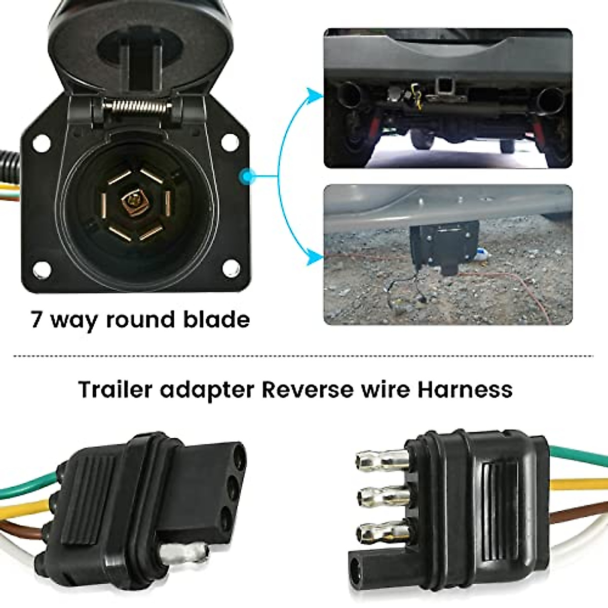 RED WOLF Brake Control Wiring Harness Adapter Fit Dodge Ram Chrysler w/Multifunctional 4 to 7 Way Pin Flat Trailer Converter Connector, 7 Round Blade Trailer Camper Towing Brake System Mount