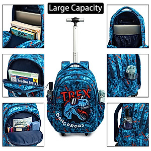 Jasminestar Rolling Backpack for Girls 18inch with Lunch Bag and Pencil Case, Lightweight School Bookbags for Boys and Girls