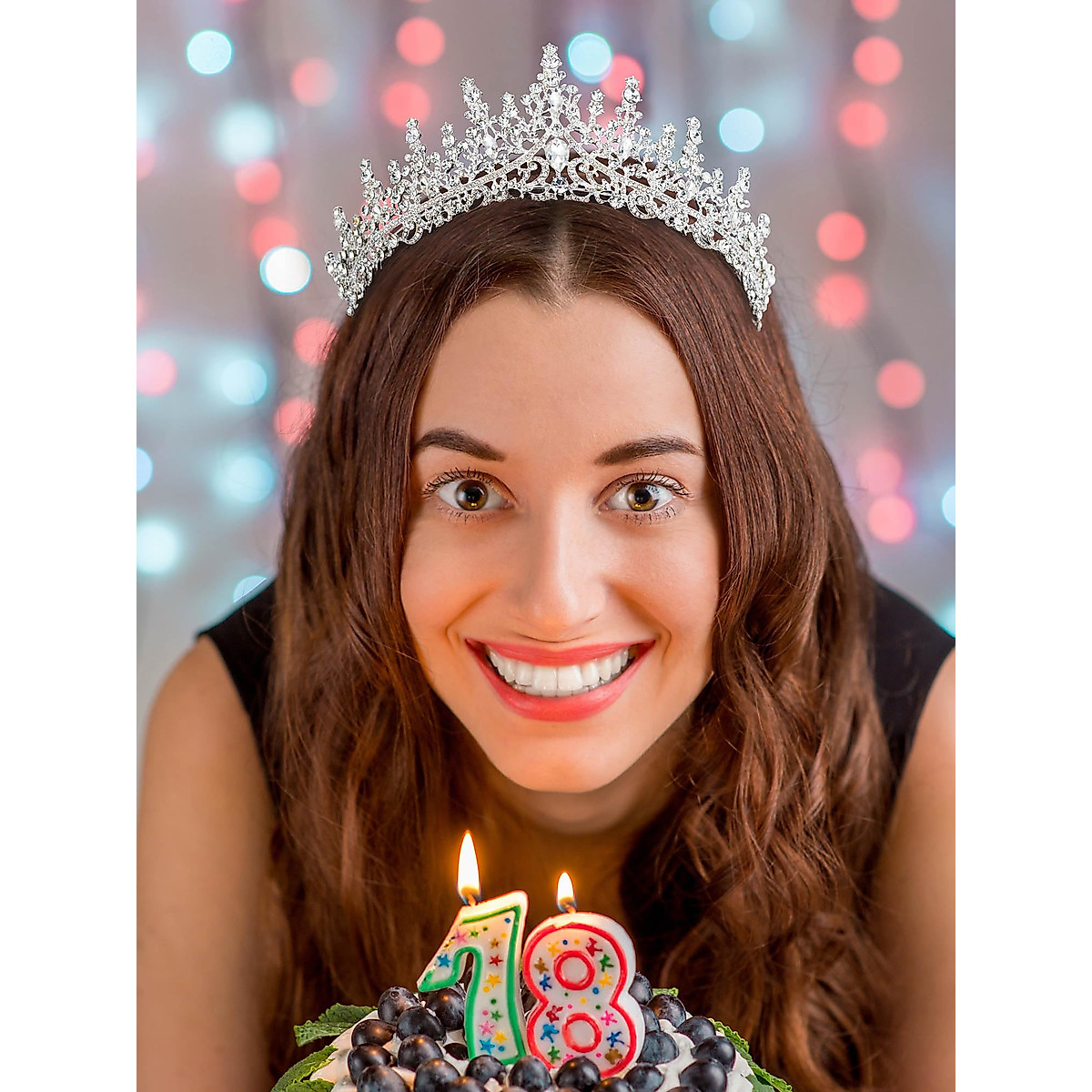 SWEETV Birthday Crowns for Women Silver Birthday Queen Sash and Tiara Set Rhinestone Princess Headband for Birthday Party Photograph