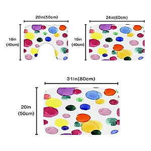 TheBlackSpot Colorful Cartoon Polka Dot Bathroom Rugs Bath Mat Sets 3 Piece Memory Foam Anti Slip Absorbent Mats,U-Shaped Contour Shower Mat