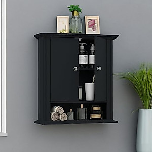 UYIHOME Wall Mounted Bathroom Medicine Cabinet with 2 Doors, Hanging Bathroom Wall Cabinet Over Toilet, Upper Cabinet Storage Cupboard for Bathroom Kitchen Laundry Room, Black, MC001