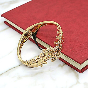 Sparkly Rhinestone Leaf Hinge Bangle Bridal Wedding Statement Bracelet Crystal Adjustable Cuff Bracelets Gold Platinum Tone Women Lover Gifts