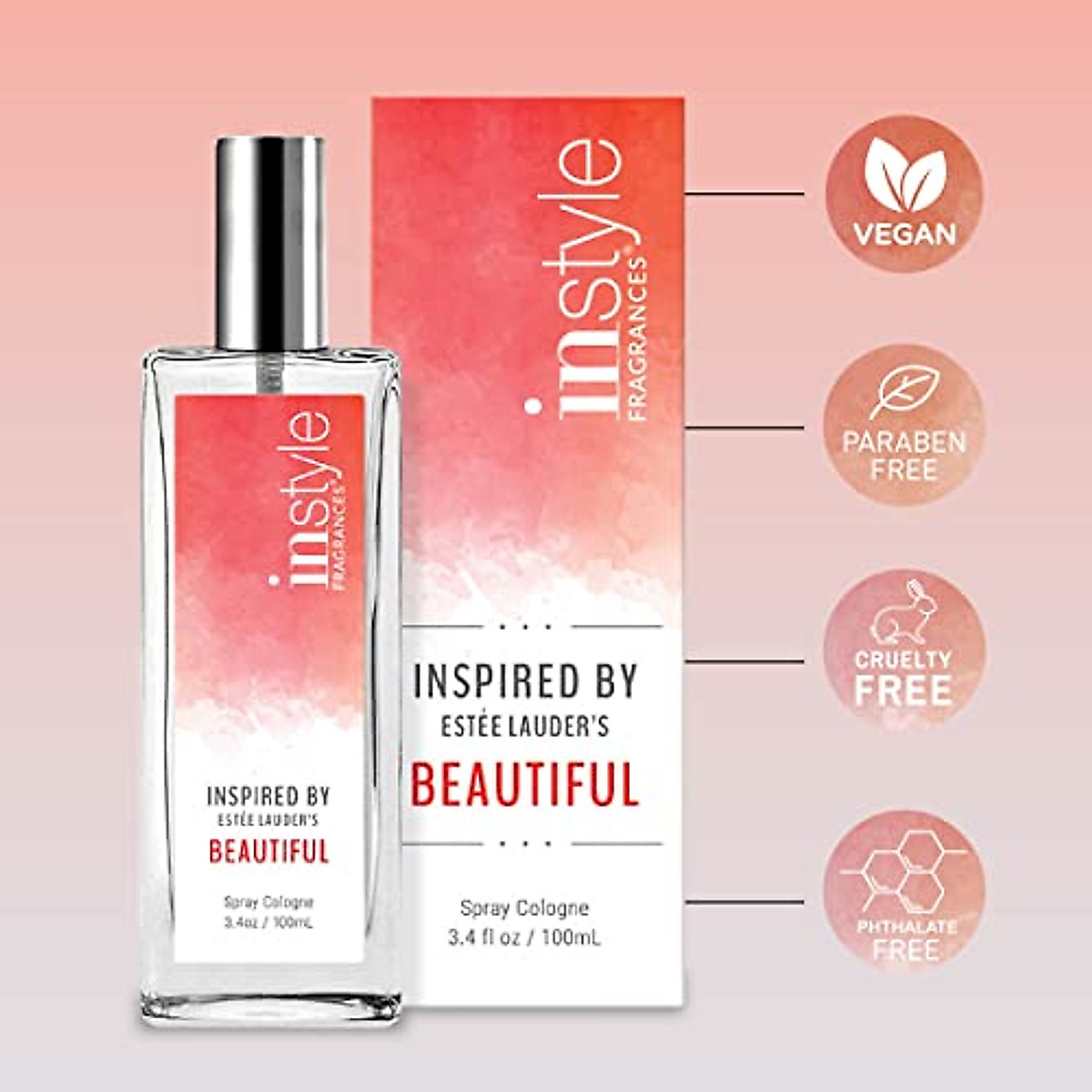 Instyle Fragrances | Inspired by Estee Lauder's Beautiful | Women’s Eau de Toilette | Vegan, Paraben & Phthalate Free | Never Tested on Animals | 3.4 Fl Oz