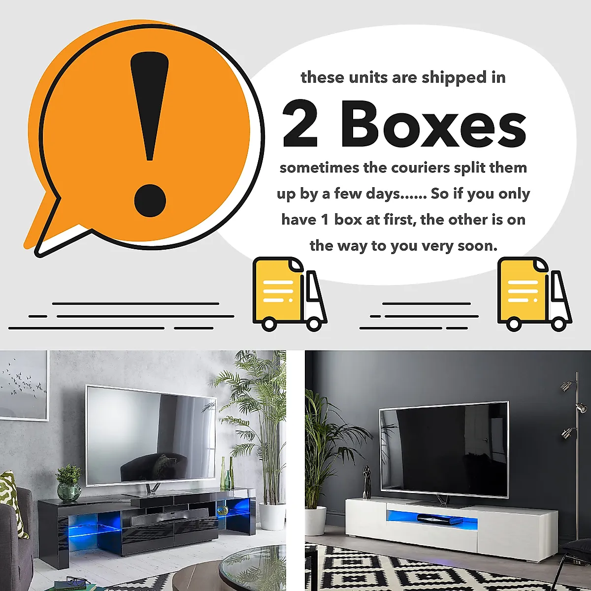 MMT Furniture Designs Ltd TV Console, TV Stand Cabinet 78" Long for 55 65 75 90 inch TV Screens – Entertainment Centre Desk with Lights - Media Shelf – Black