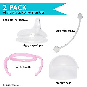2 Pack Pink Soft Spout Sippy Cup - Transition Sippy Cup Kit for Comotomo 5 & 8 Oz Bottles - Conversion Kit Fits 5 Ounce and 8 Ounce Bottles - Baby Bottle Nipple with Weighted Straw and Bottle Handles