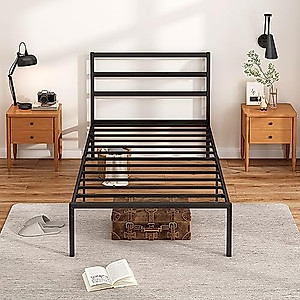 Closadin Twin Size Platform Bed Frame with Headboard,Sturdy Heavy Duty Metal Slats Support for Mattress,No Box Spring Needed,Easy to Assemble,Black