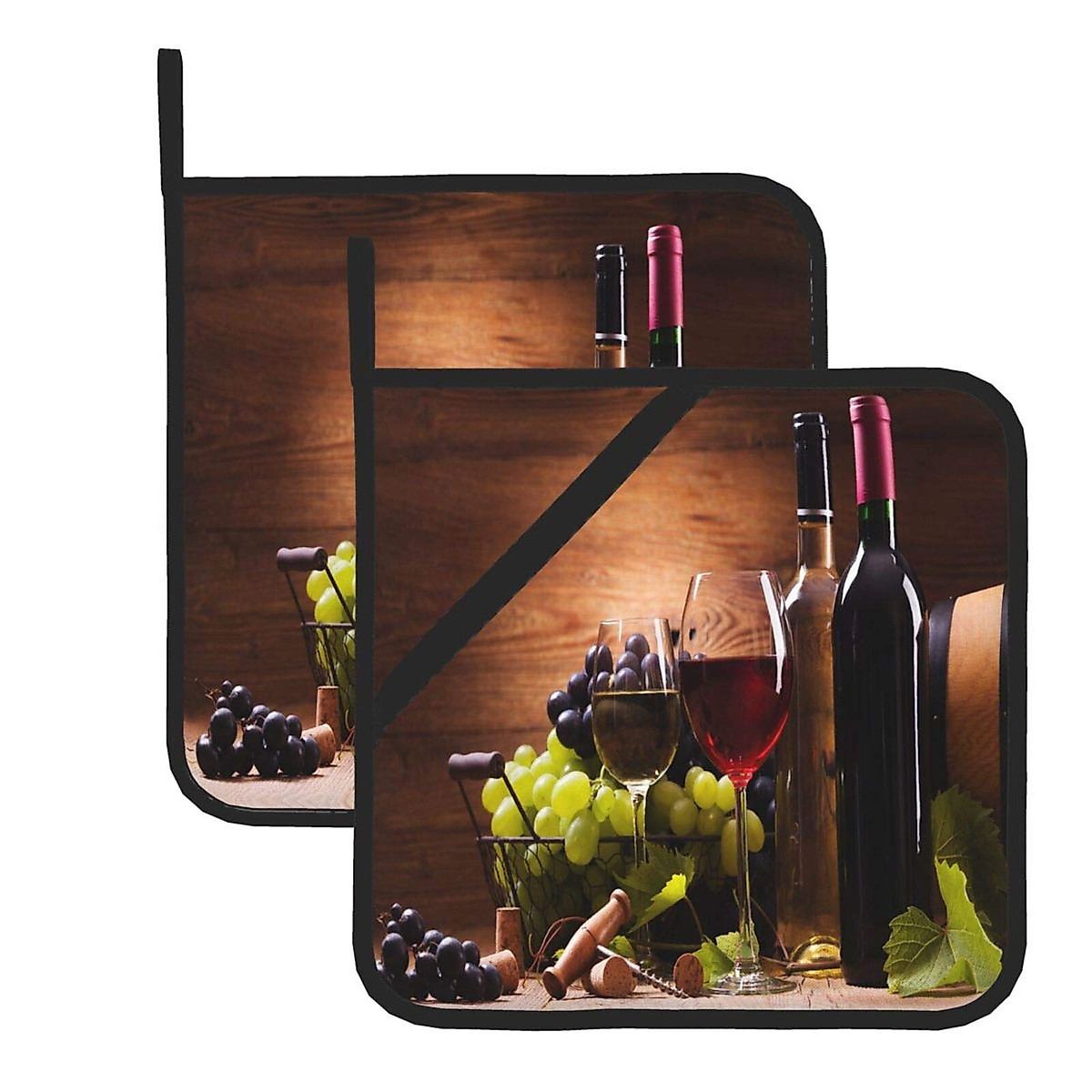 Mount Hour Potholders, Vintage Grapes Baking Pot Holder for Cooking BBQ, 2-Piece Set