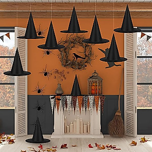 LANLV Halloween Costume Witch Hat Set - 10 Pieces Black Witches Hats with 100 Yards Hanging Rope for Party Yard Decoration