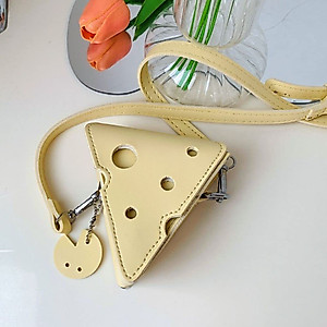 PU Coins Bag Handbag Exquisite Cheese Shape Purses Triangle Lipstick Headphone Small Crossbody Bags Yellow
