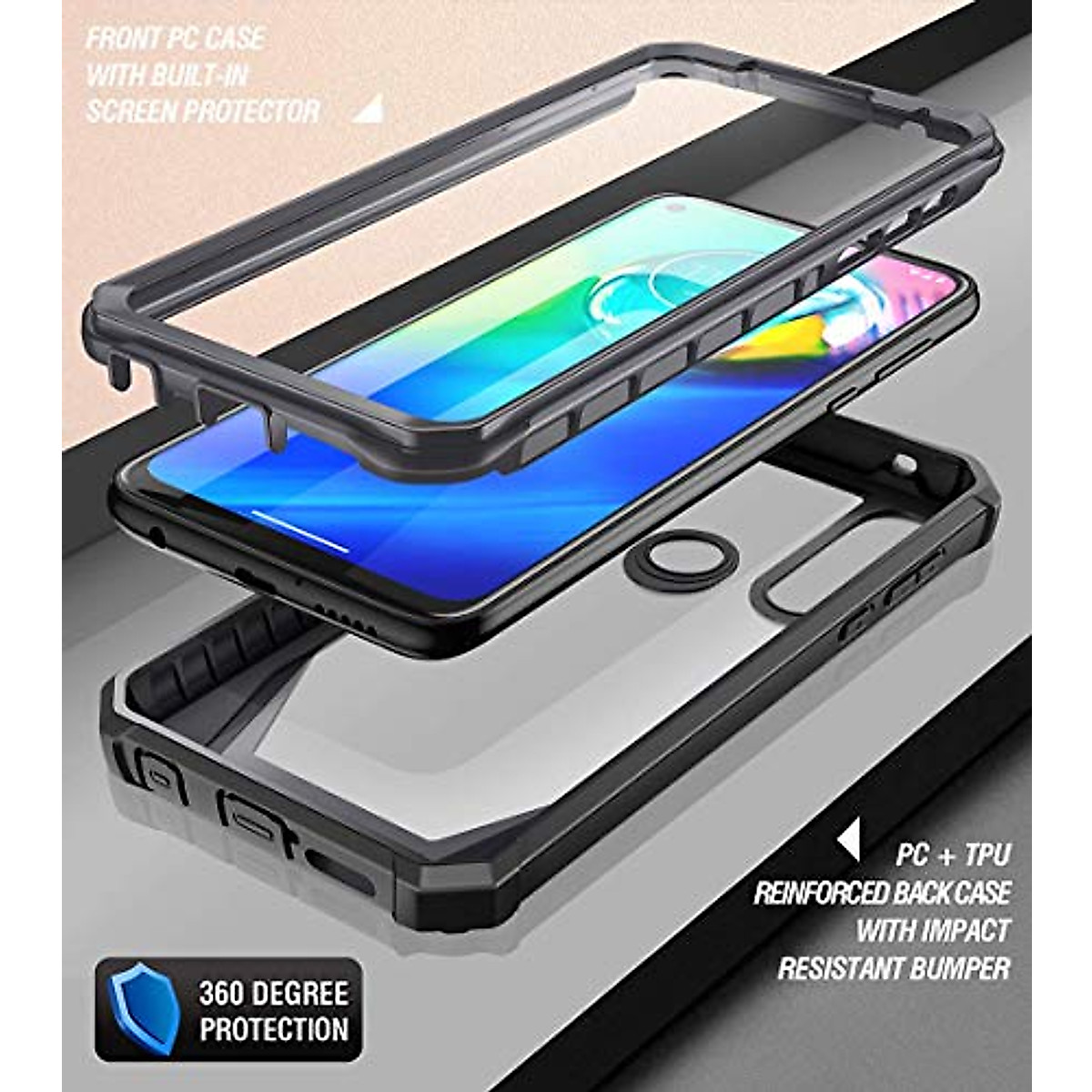 Poetic Guardian Series Case for Moto G Power (2020), [Not Fit 2021 Version & MOTO G8 POWER (INTERNATIONAL VERSION)] Full-Body Hybrid Shockproof Bumper Cover with Built-In-Screen Protector, Black/Clear