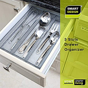 Smart Design 3 Compartment Drawer Organizer - Steel Metal Mesh Tray - Makeup Tray, Vanity, Utensils, Silverware Storage Bin - Kitchen - Silver