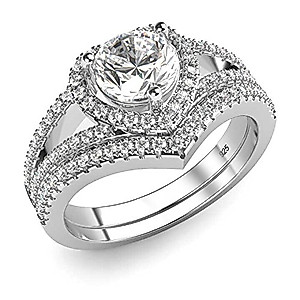 Metal Factory Sz 6 Sterling Silver 925 Cubic Zirconia CZ Heart Engagement Wedding Band Ring 2Pc Set