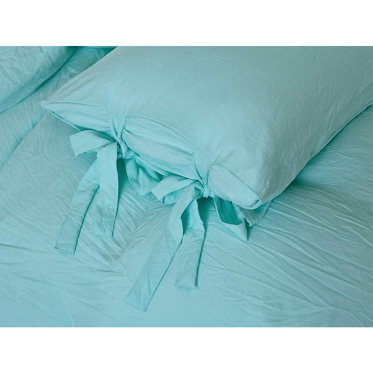 DREFEEL Egyptian Quality Vibrant Stone Washed Microfiber Turquoise Duvet Cover Queen Size 3 Pcs Set (1 Duvet Cover, 2 Pillowcases) - Soft Comforter Cover Quilt Case - Solid Bedding