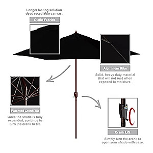 California Umbrella 9' Round Aluminum Market Umbrella, Crank Lift, Auto Tilt, Bronze Pole, Black Olefin