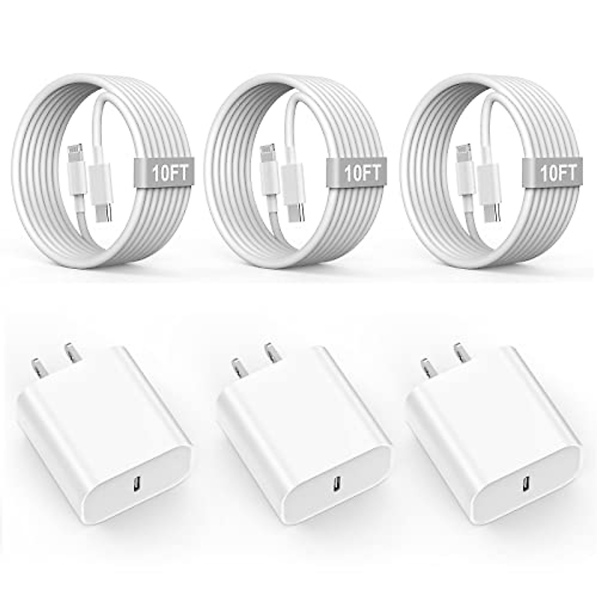3 Pack iPhone 14 13 12 Charger Fast Charging [Apple MFi Certified], PD 20W USB C Wall Charger Block with 3 Pack 10FT Long Type C to Lightning Fast Charging Cable for iPhone 14 Pro Max 13 12 11 XS X 8