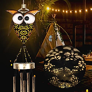 Sunwhale Owl Solar Wind Chimes for Outside Big Wind Chimes Indoor Hanging Outdoor Decor Metal Wind Warm LED Light Memorial Sympathy Gift with Metal Tubes Waterproof for Garden Yard Patio Lawn