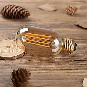Genixgreen Dimmable E26 LED Bulb 60 Watt Equal 6W Amber Tube Light Bulb, T14/T45 Vintage Filament Edison Bulb for Wall Sconces Ceiling Fan, Pendant Warm White 600Lm,Soft White 2200K,120V 4 Pack