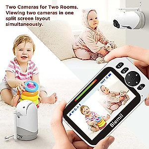 Blemil Baby Monitor with 30-Hour Battery, 5" Large Split-Screen Video Baby Monitor with Camera and Audio, Remote Pan/Tilt/Zoom Camera, Two-Way Talk, Night Vision, Lullabies, No WiFi