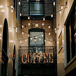 FOOMAN Outdoor String Lights 150ft Shatterproof Dimmable LED Patio Lights Waterproof ST38 Connectable Cafe Lights with 76 Plastic Bulbs for Porch Backyard Garden Bistro(2×75FT)