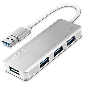 USB 3.0 Hub RSHTECH Aluminum 4 Port Ultra Slim USB 3.0 Data Hub Splitter Portable USB Port Expander for Laptop and PC (Silver)