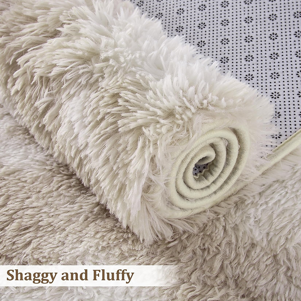 GAOMON 9x12 Fluffy Area Rugs or Bedroom Furry Rug for Living Room, Fuzzy Shag Fur Rug for Nursery Room Tie-Dyed Non-Skid Plush Throw Rug Shaggy Accent Rug for Indoor Home Floor Carpet, Beige/Taupe