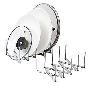 2Pcs Kitchen Dish Plate Pot Lid Organizer Holder Adjustable Length Stainless Steel Chopping Board Organizer Stand Holder Countertop Drain Storage Shelf for Pan Lids, Plates, Dishes, Cutting Boards
