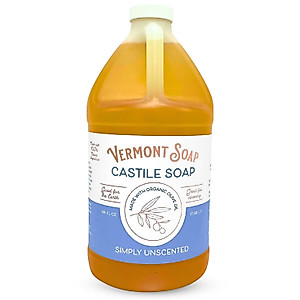 Vermont Castile Soap Unscented, Gentle Liquid Soap for Sensitive Skin & Natural Body Wash, Organic Hair Shampoo for Oily Hair, Aloe Castile Soap for Men & Women - 64 Oz