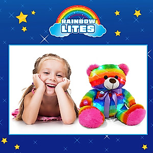 The Noodley Rainbow Lites Light Up Teddy Bear Stuffed Animal Plush LED Night Light Sleep Toy for Girls (16 inch, Batteries Included)