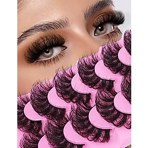 Fales Eyelashes Fluffy Lashes Mink D Curl Strip Lashes Wispy Dramatic Long Thick Fake Eye Lashes Pack 7 Pairs
