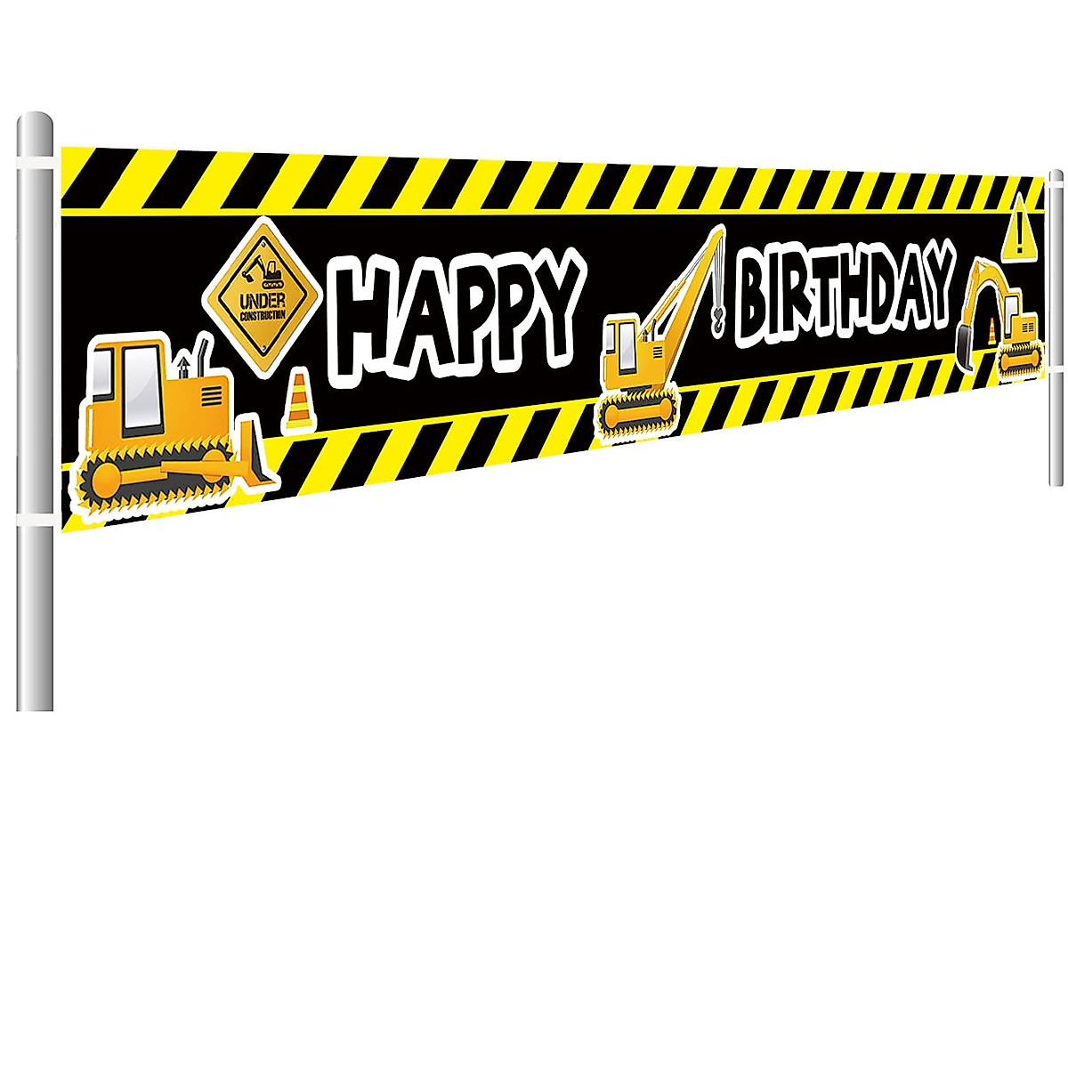 Large Construction Vehicle Happy Birthday Banner Baby Boy Toddler Kids Construction Theme Birthday Party Decoration Supplies Construction Bday party Backdrop Background Outdoor Indoor (9.8 x 1.6 feet)