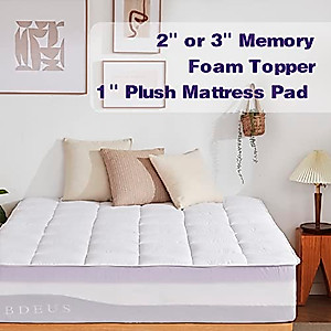 BDEUS Dual Layer 4 Inch Memory Foam Mattress Topper Queen Size, 2 Inch Gel Memory Foam Plus 2 Inch Down Alternative Quilted Pillow Top Cover