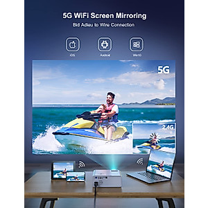 5G WiFi Bluetooth Projector, WiMiUS W7 Newest Native 1080P Projector 4K Supported,460 ANSI Lumens,Portable,4P/4D Keystone,Zoom,300"Display,Outdoor Movie Projector Compatible with TV Stick/Phone/Laptop