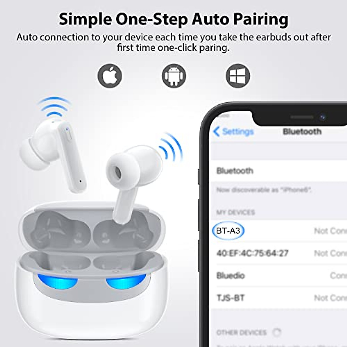 COOYA Bluetooth Headphones True Wireless Earbuds for iPhone 13 Pro Max 12 14 Bass Stereo Noise Canceling Wireless Gaming Headsets with Microphone in-Ear Earphone for Samsung S23 S22 Ultra S21 S20 A53