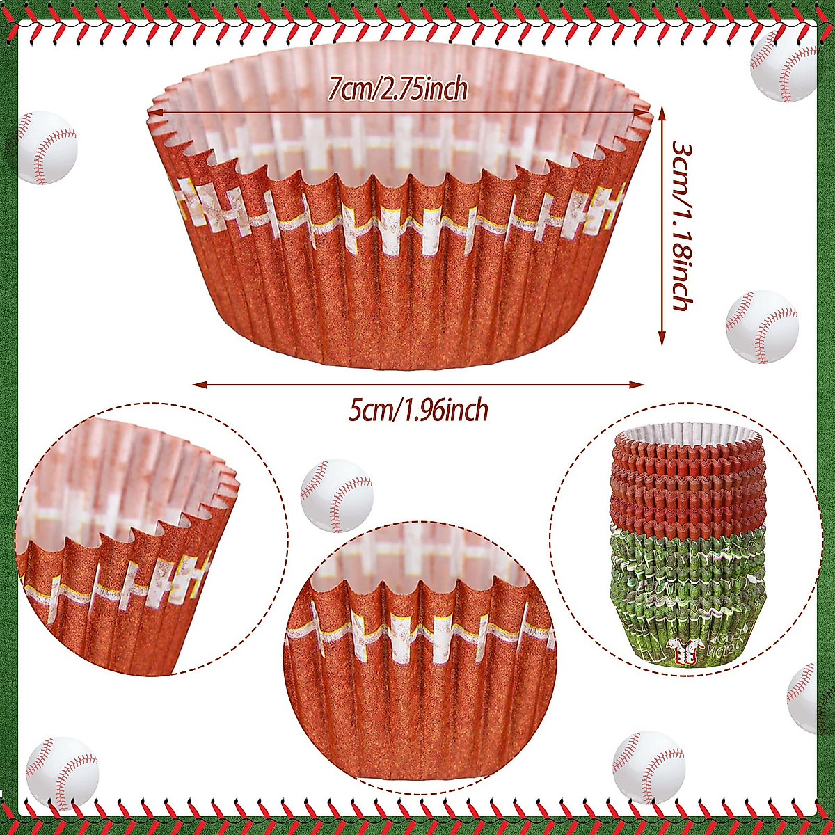 300 count Football Cupcake Liners Football Cupcake Wrappers Paper Muffin Cupcake Baking Cups Football Grease Resistant Fluted Boy Baby Shower Cupcake Liners for Birthday Party Decorations, 2 Styles