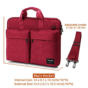 KINGSLONG 14 inch Laptop Bag with Shoulder Strap, Messenger Bag, Slim Computer Carrying Case Notebook Handbag for Men Women Fit for Acer Asus Lenovo HP Toshiba, Red