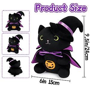 KOPHINYE Halloween Plush Black Cat Plush - 9inch Halloween Black Cat Stuffed Animal Witch Cat Plushie - Cute Halloween Stuffed Toys Decorations Halloween Plushies Gift for Kids