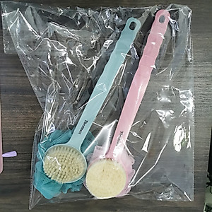 Tbestmax Loofah Back Scrubber Long Handle Shower Body Brush with Soft Mesh Sponge for Women Skin Exfoliating Bath, Massage