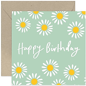 Old English Co. Cute Daisy Happy Birthday Card for Her - Pastel Daisy Birthday Greeting Card for Women - Stylish Birthday Card for Sister, Mum, Auntie, Grandmother | Blank Inside with Envelope