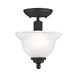 Livex Lighting 4250-04 Flush Mount with White Alabaster Glass Shades, Black